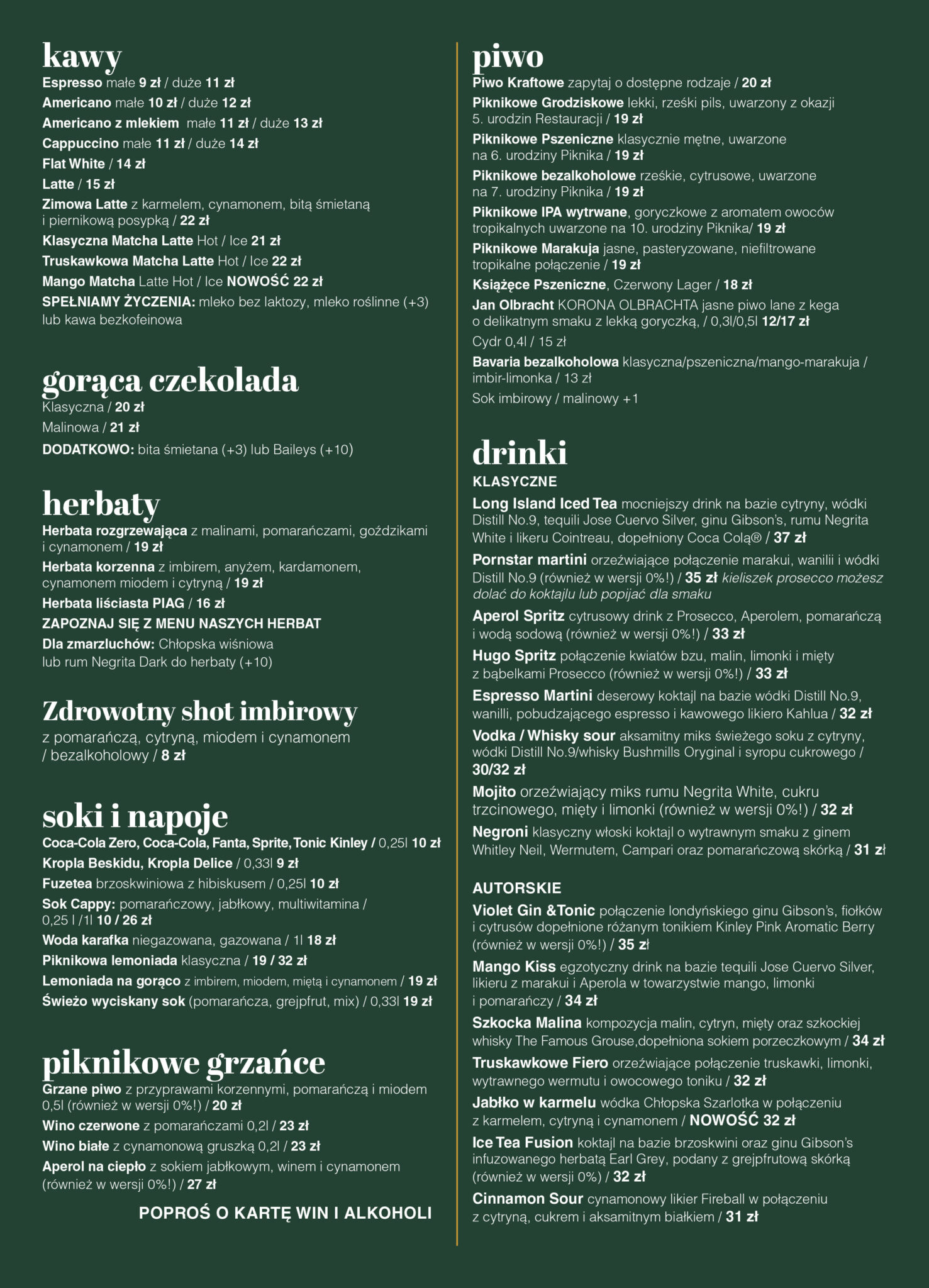 Menu – Restauracja Piknik – Grodzisk Mazowiecki